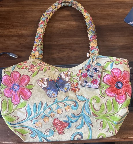 Kate McRostie Floral Butterfly Hand Painted Canvas Purse shoulder Bag ...