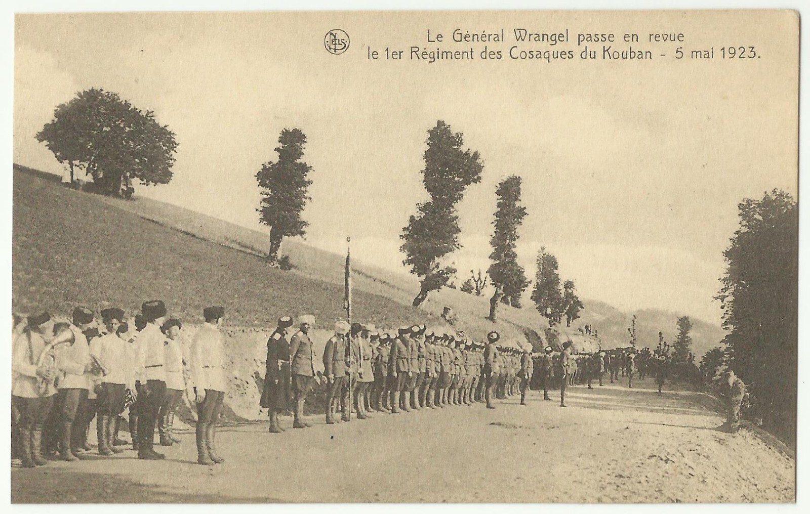 Postcard.Russian.General Wrangel conducts a review of the 1st Kuban ...