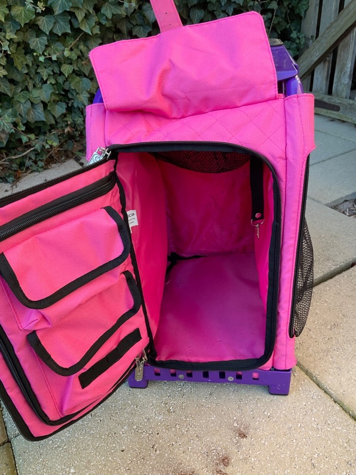 Zuca pink rhinestone Ice Skating Purple Framed trolly sports bag ...