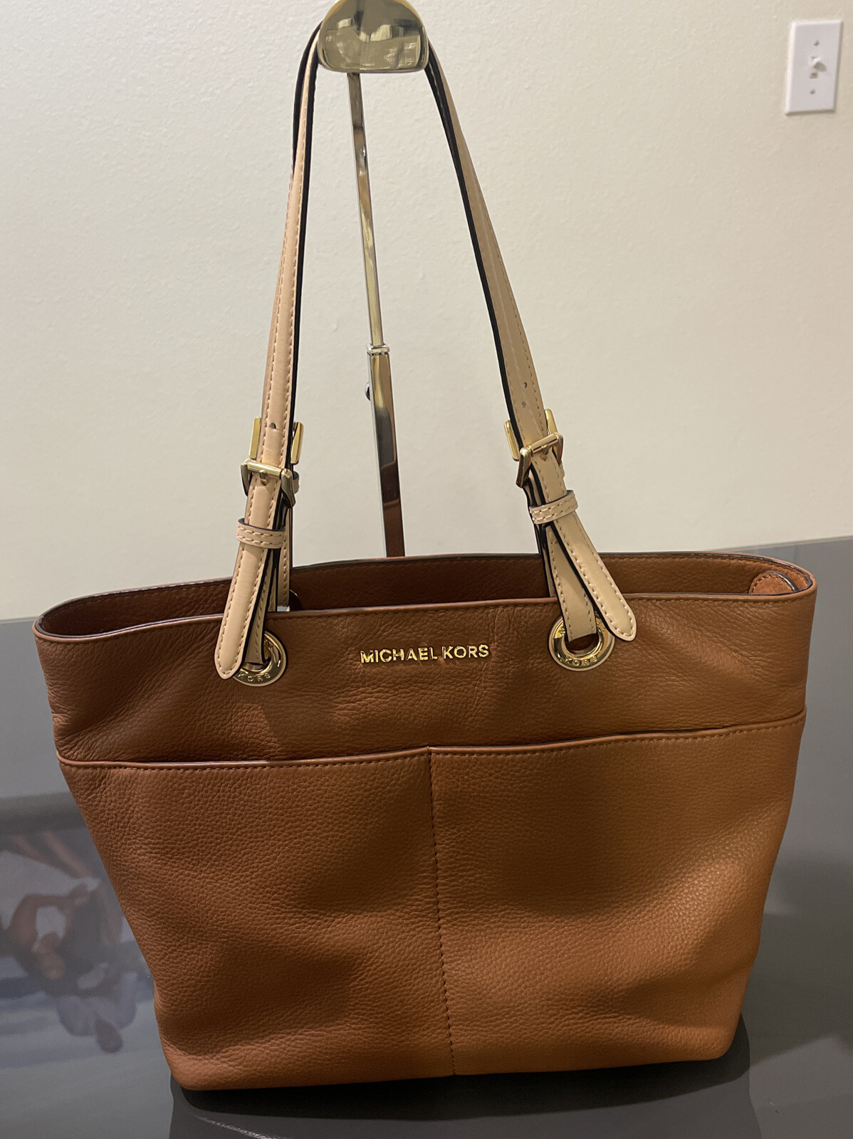 Michael Kors Bedford Pebbled Leather Brown Top Zip Po… - Gem