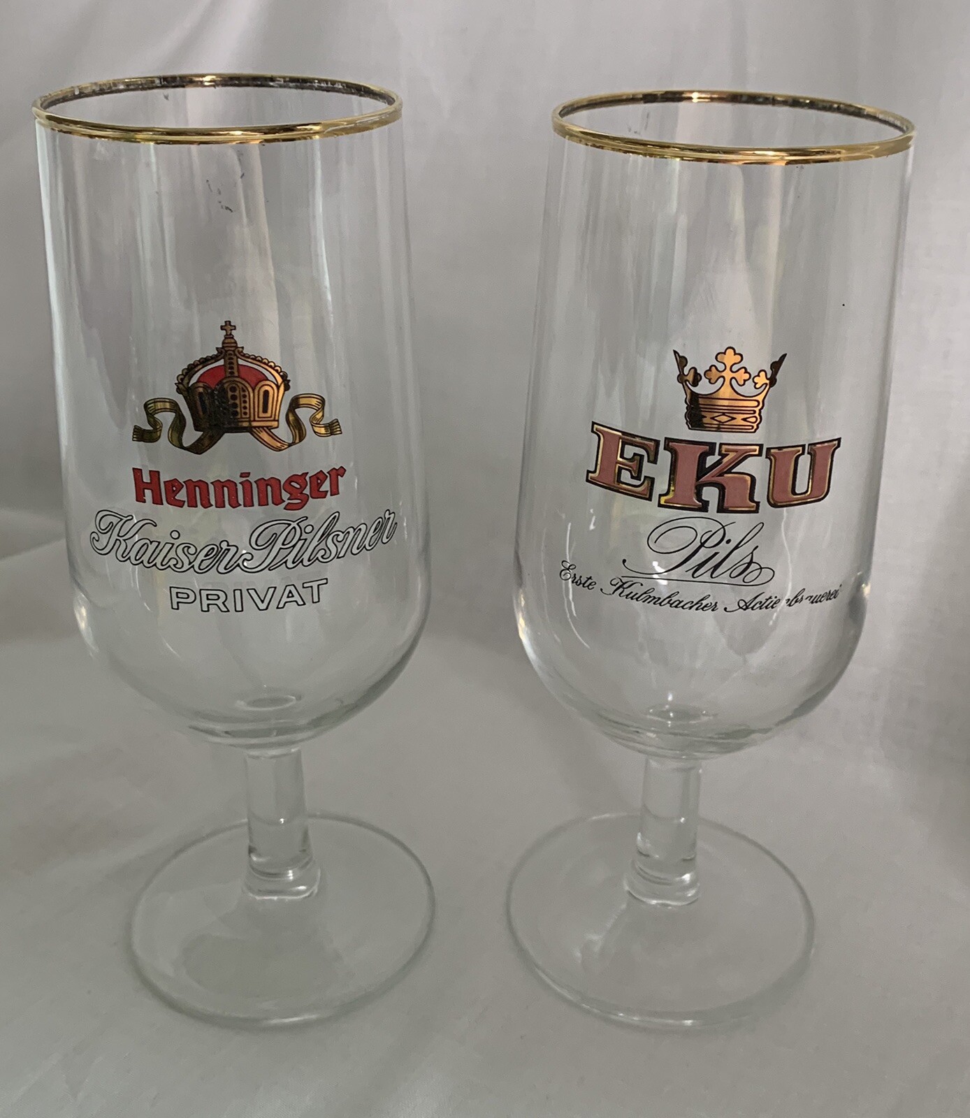 EKU Pils HENNINGER Kaiser 2 stem Beer Glasses Germany Bier Brewery ...