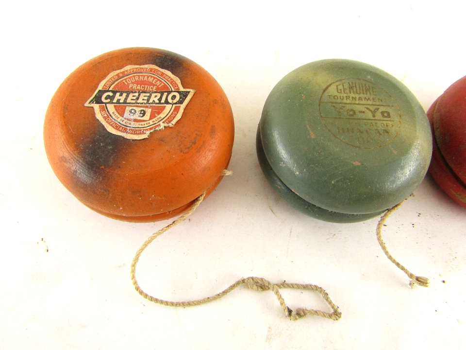 Duncan Super Yo Yo Tournament Tops Green Wooden Lot Of 3 2 Cheerio 50 ...