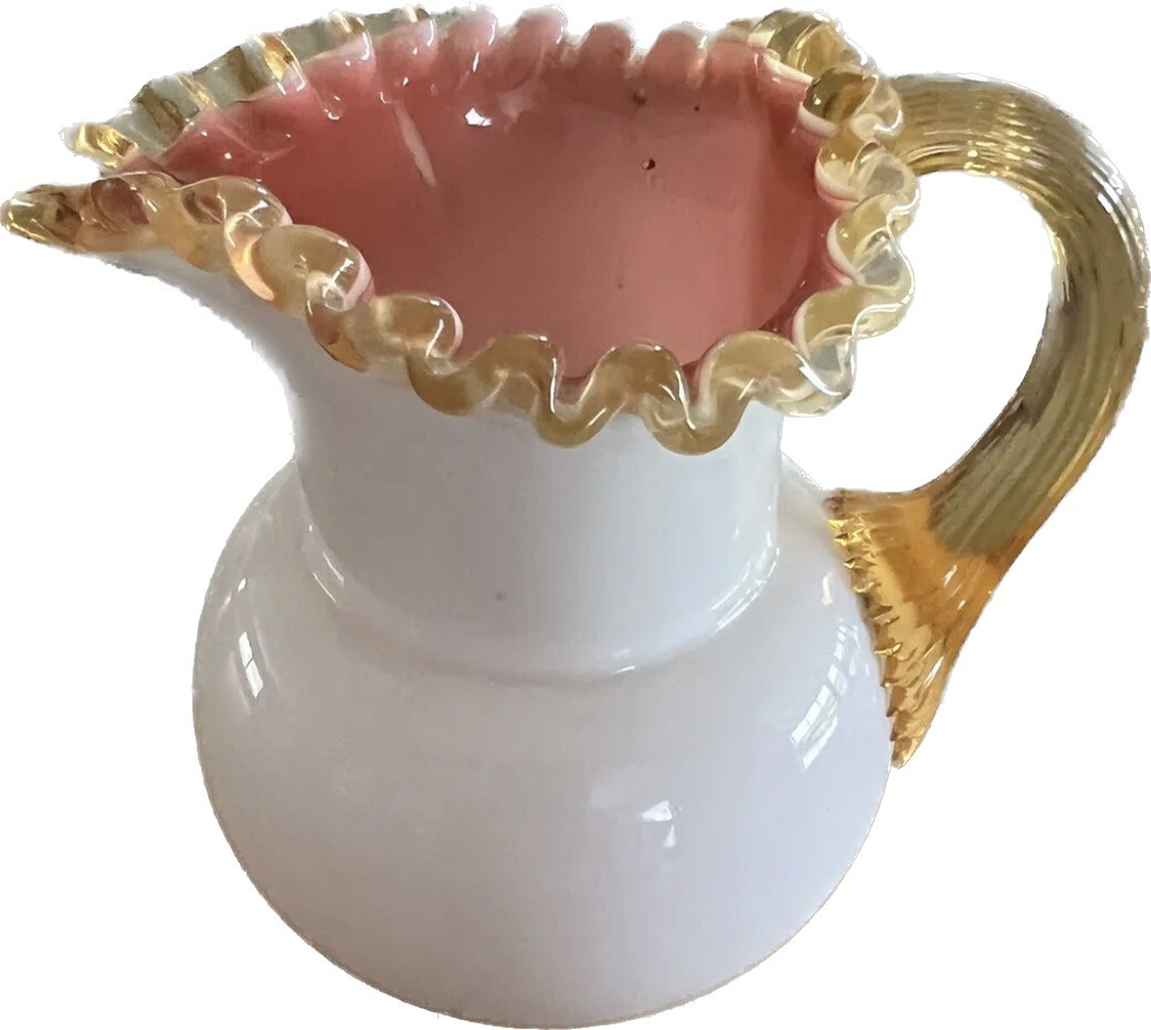 Vintage Milk Glass Melon Pitcher Vase Ruffled Top 4 1/2” H X 3” W | eBay