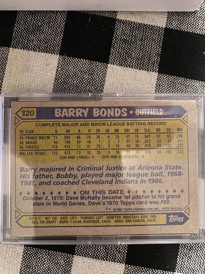 1987 Topps Barry Bonds Error Card #320 Multiple Errors | eBay