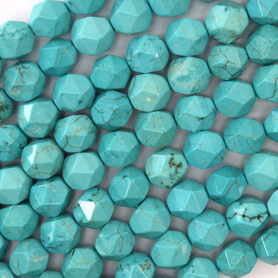 Star Cut Faceted Blue Turquoise Round Beads 15" Diamond Cut 6mm 8mm ...