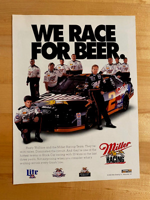 1996 Print Ad Miller Racing Rusty Wallace #2 Ford Thunderbird WE RACE ...