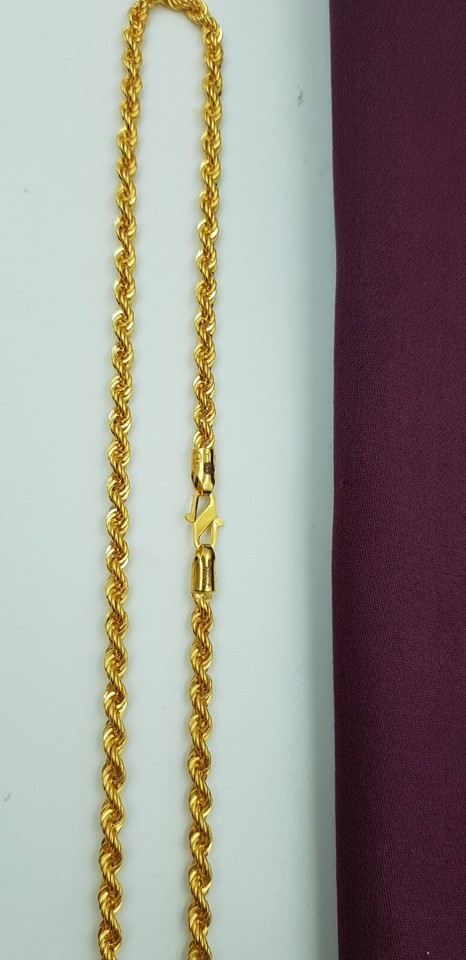 Authentic 22K Gold Chain Necklace Yellow Gold Rope Chain Hallmark Royal ...
