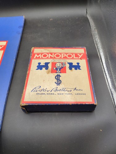 Vintage 1930's Monopoly Game Parker Brothers Blue Red Box Wood Pieces ...