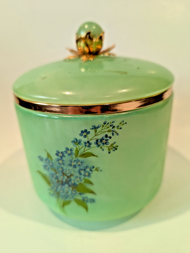 GENUINE ALABASTER JAR/CANDY DISH IN JADE GREEN WITH JEWEL HANDLE ITALY ...
