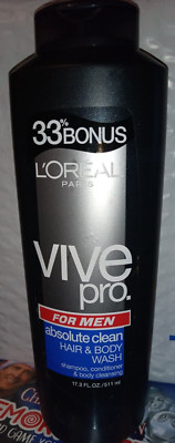 L'OREAL VIVE PRO FOR MEN ABSOLUTE CLEAN SHAMPOO HAIR BODY WASH 17.3 OZ ...