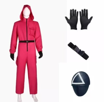 Kids Squid Game Inspired Guard Costume Jumpsuit Triangle Mask Full Set ...