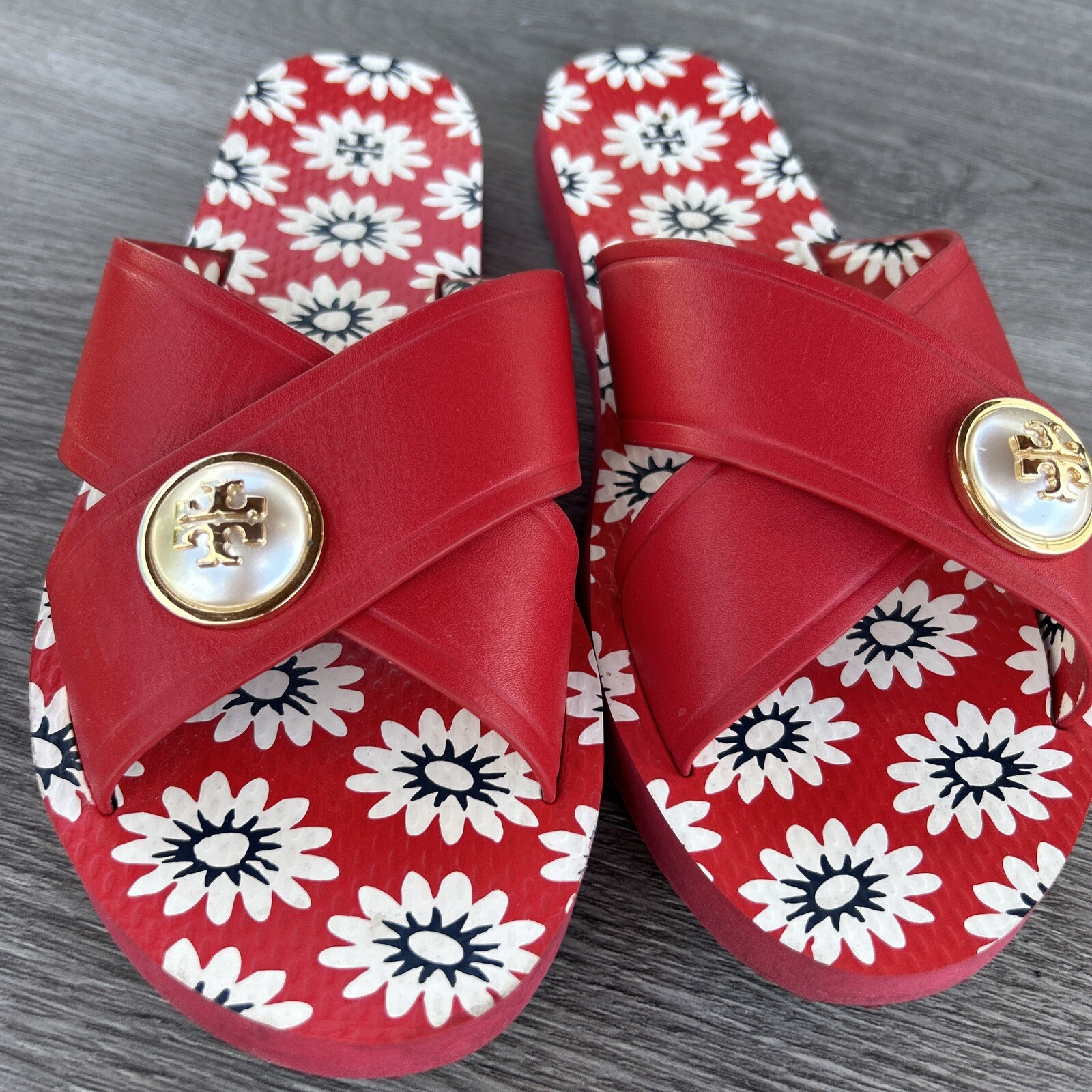 Tory Burch Melody Leather Cris Cross Pool Slides Sa… - Gem