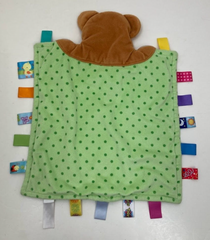 Taggies Baby Lovey Bear Honey Pot Green Polka Dot Satin Tags Security ...