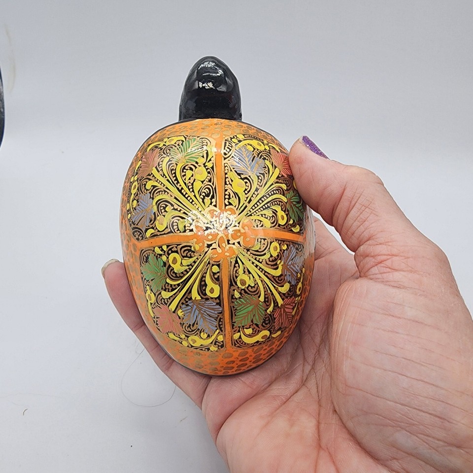 Sudha Turtle Paper Mache Trinket Box Lacquered Handmade Hand Painted | eBay