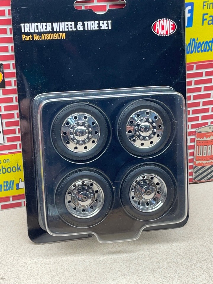 1/18 ACME TRUCKER CHROMED DUALLY RAMP TRUCK WHEEL & TIRE SET A1801917W ...