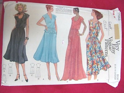 VINTAGE VOGUE # 7053 SZ 8/10 TOP/SKIRT/DRESS WITH FULLER SKIRT SEWING ...