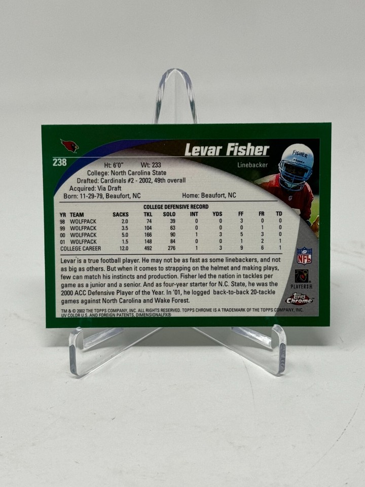 2002 Topps Chrome Football Levar Fisher Refractor Rookie RC Card #238 ...