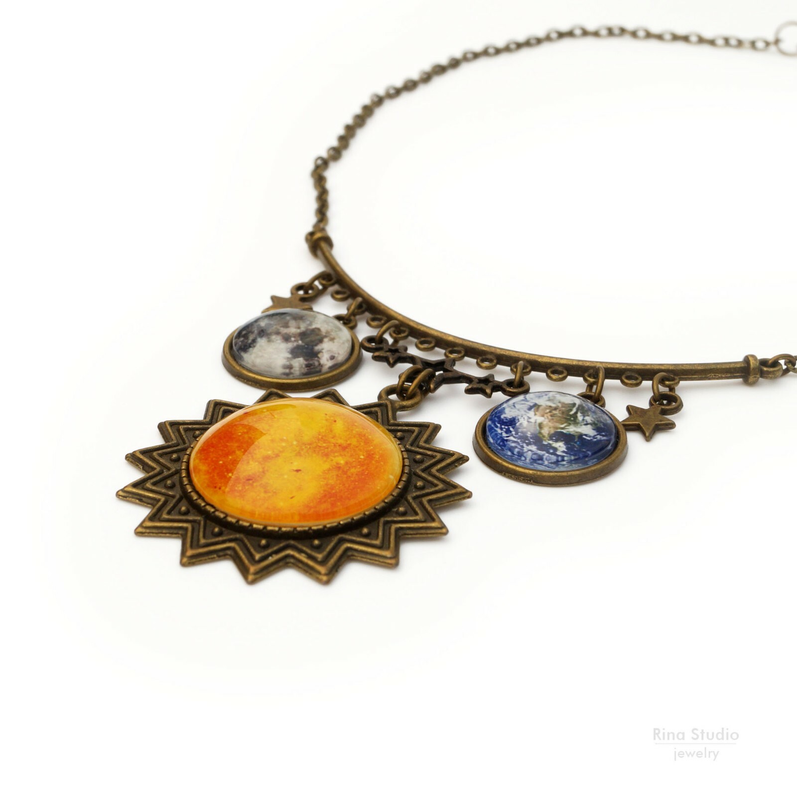 Sun Moon Earth Necklace Solar System Jewelry Science Space Galaxy Gift ...