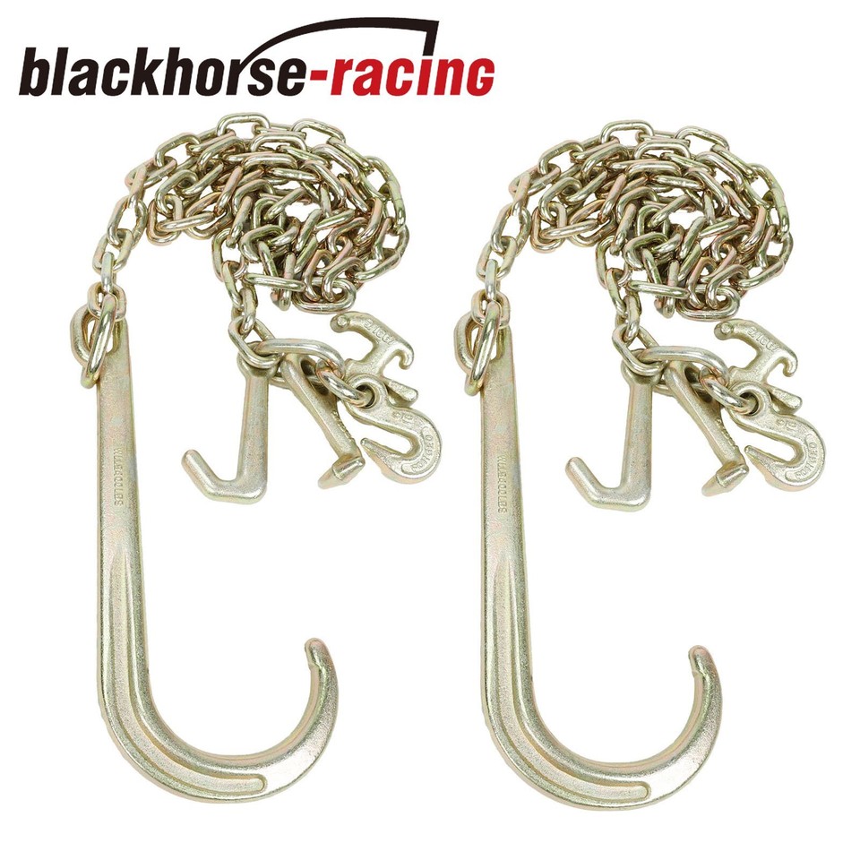 (4 Pack) 5/16" x 6' Long Shank 15" J Hook Tow Chain w/ RTJ Cluster ...