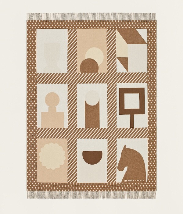 Hermes Avalon Throw Blanket Plaid Camel Cashmere Wool Sofa Bed Rug Auth ...