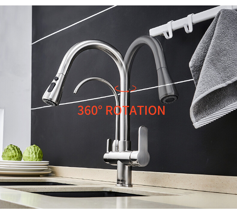 Kitchen Faucet Swivel Spout Pull Out Spray Water Filter Tap Three Way ...