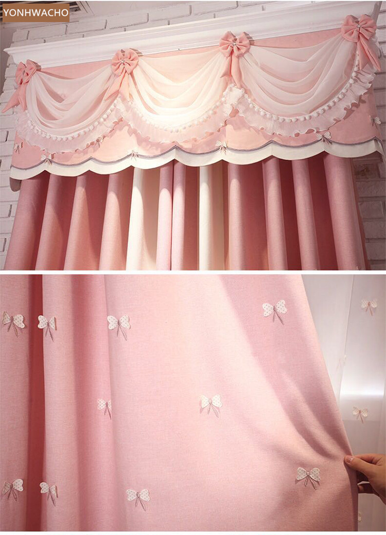 Romantic lace pink pastoral princess cloth blackout curtain valance ...
