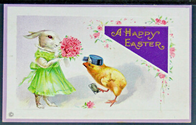 Easter Fantasy - Chick Mailman Delivering Flowers to Rabbit Stecher ...