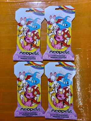 4 PACK NEOPETS HOLOGRAPHIC TRADING STICKERS BLISTER PACK w/ DLC CODE ...