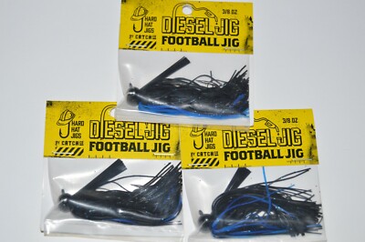 3 jigs catch co hard hat jigs deisel football jig 3/8oz black blue 4/0 ...