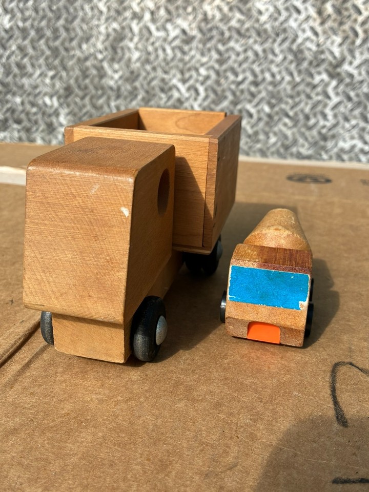 Vintage Creative Playthings Wood Toy Dump Truck & Mattel Wooden Cement ...