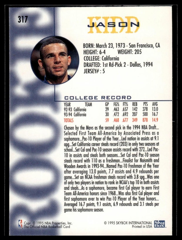 1994-95 Hoops #317 Jason Kidd | eBay