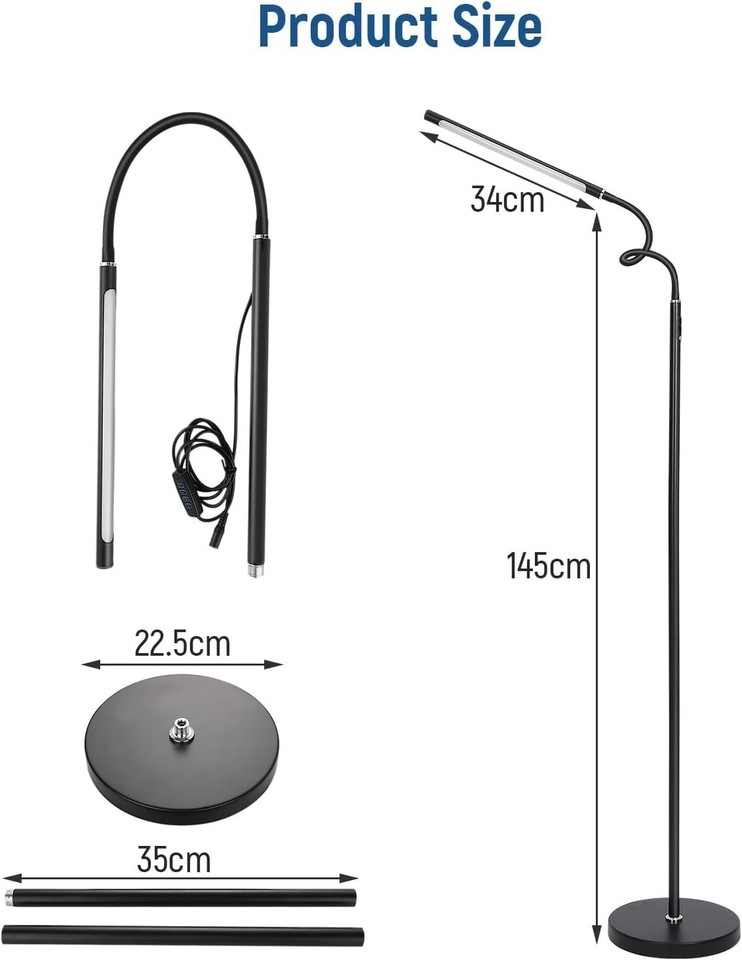 Adjustable Standard Floor Lamp Living Room Reading Light Free Standing ...