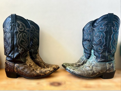 TWO PAIR VTG Dan Post Back Cut Python Snakeskin Cowboy Boots 9.5 Men’s ...