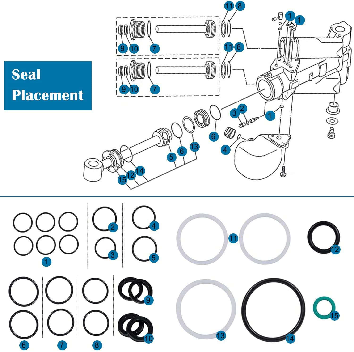 Rebuild kit Tilt Trim Showa Motor Seal Kit 115225FS for Yamaha 115 ...
