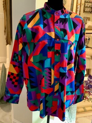 Vintage Wrangler Button Up Modern Western Print Colorful Rodeo Shirt L ...