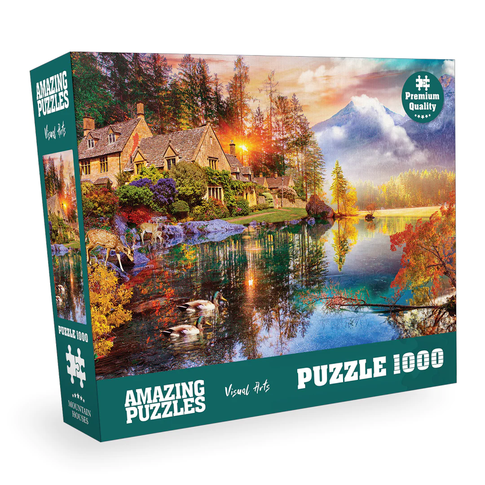 AMAZING PUZZLES 1000 Piece Jigsaw Puzzle 19x27in - Village by the Lake ...