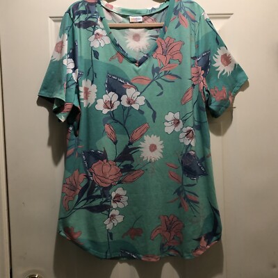 Lularoe 2XL Christy Tropical Floral Short Sleeve Mint Green V Neck EUC ...