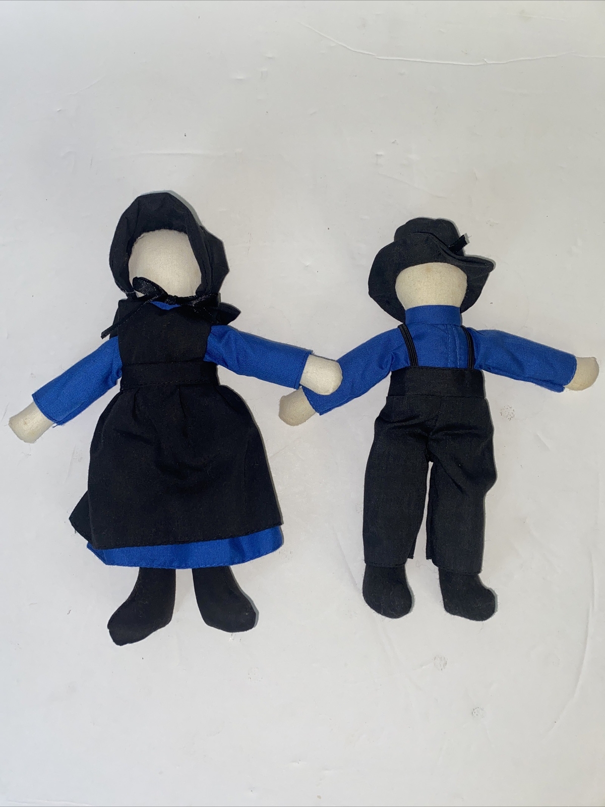Pair of Folk Art Handmade Faceless Amish Cloth Rag Dolls Boy/Girl Man ...
