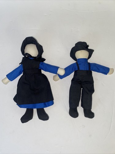Pair of Folk Art Handmade Faceless Amish Cloth Rag Dolls Boy/Girl Man ...