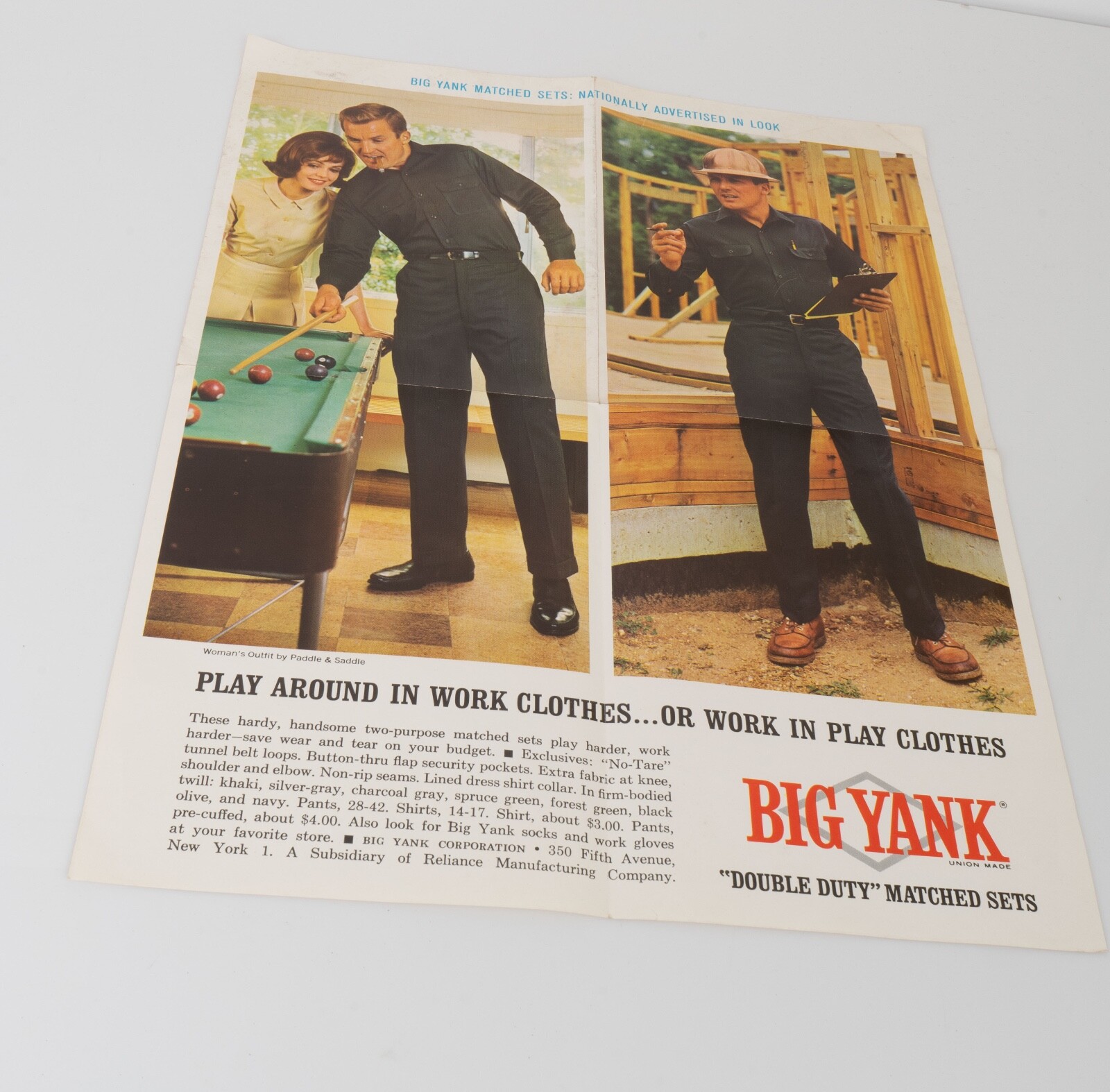 Vintage Big Yank Work Clothing Advertising Poster 1950s Workwear Shirts ...