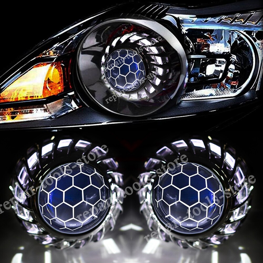 2.5'' Bixenon HID Projector Blue Honeycomb Lens White LED Angel Eyes ...
