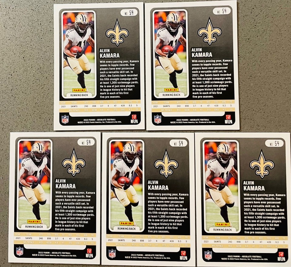 5x Lot 2022 Panini Absolute Football NFL #54 Alvin Kamara Base Card ...