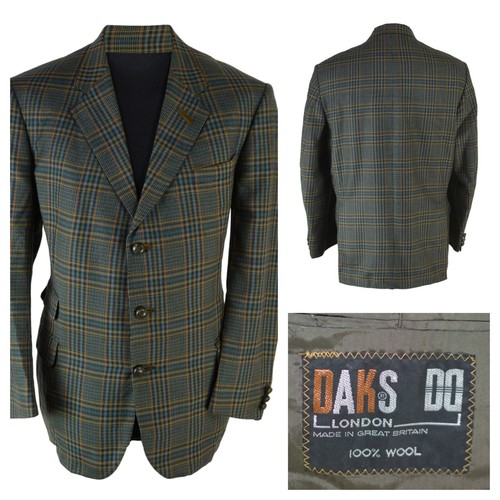 Daks Mens Wool Blazer Jacket Coat size 42S Tartan Glen Plaid leather ...