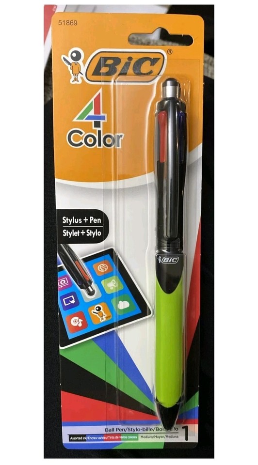 2X BIC 4 Color Stylus + Ballpoint Pen Medium Point Black Red Green Blue ...