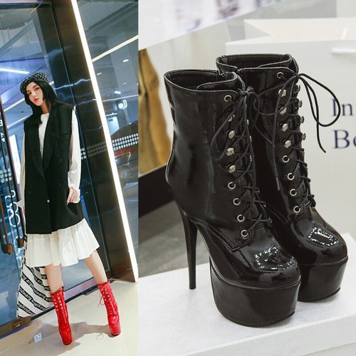 Womens Stilettos Super High Heels Lace Up Platform Ankle Boots Clubs ...