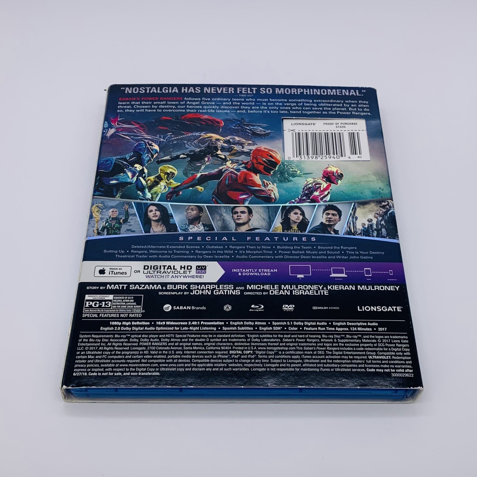 Saban’s Power Rangers Blu-ray + DVD with Slipcover, 2017 2-Disc Set ...