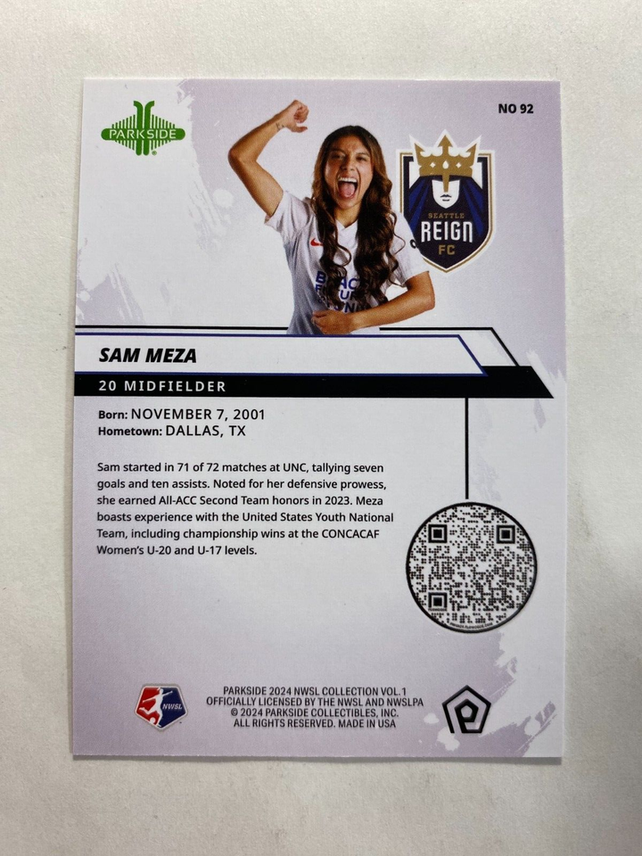 Sam Meza 2024 Seattle Reign FC #92 Parkside Vol. 1 NWSL Card | eBay