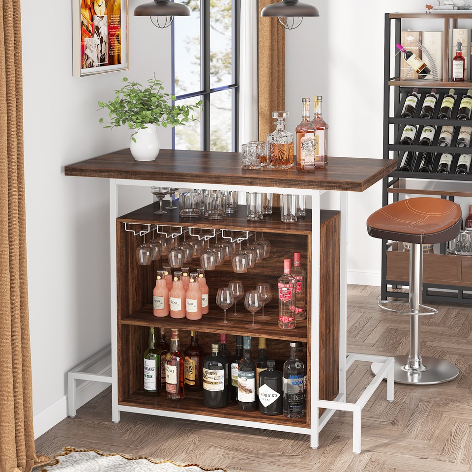 Tribesigns 3-Tier Home Bar Unit, Liquor Wine Table Mini Bar with ...
