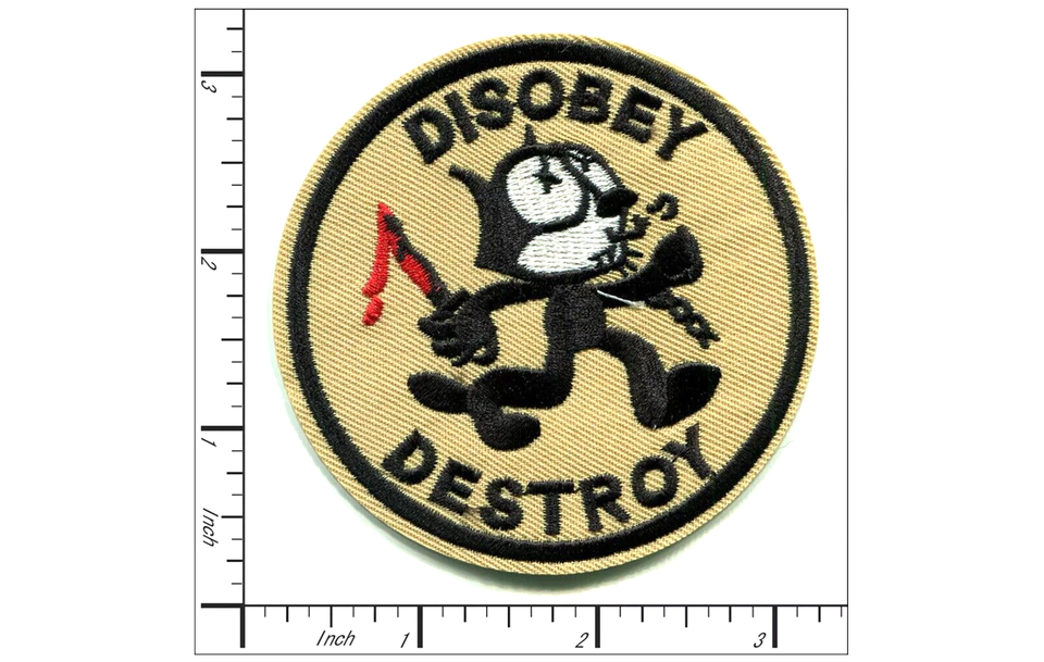 Disobey Destroy Felix the Cat Embroidered Iron-On Patch - Retro Cartoon ...