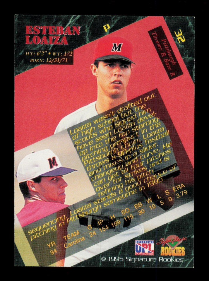 1995 Signature Rookies #32 Esteban Loaiza /5750 AUTO Carolina Mudcats ...